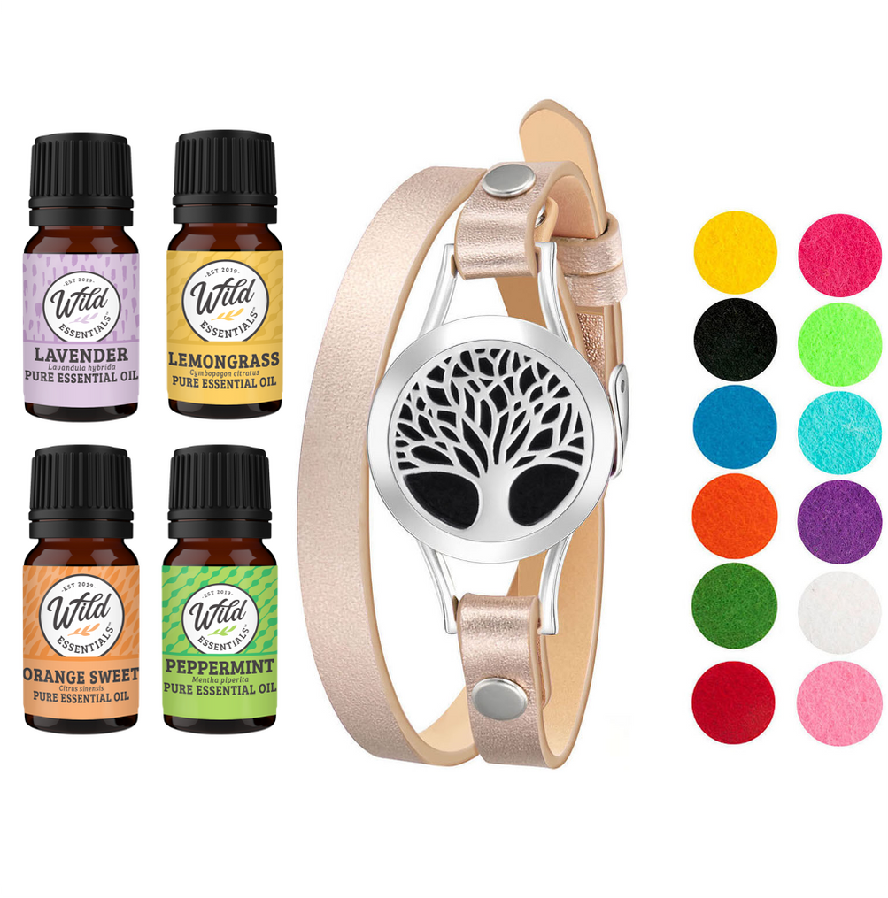 Bracelet Diffusers With Oils TREE OF LIFE (ROSE GOLD BAND) — Wild Essentials LLC.