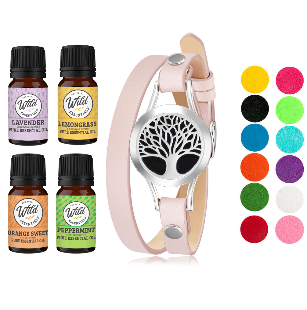 Bracelet Diffusers With Oils TREE OF LIFE (PINK BAND) — Wild Essentials LLC.